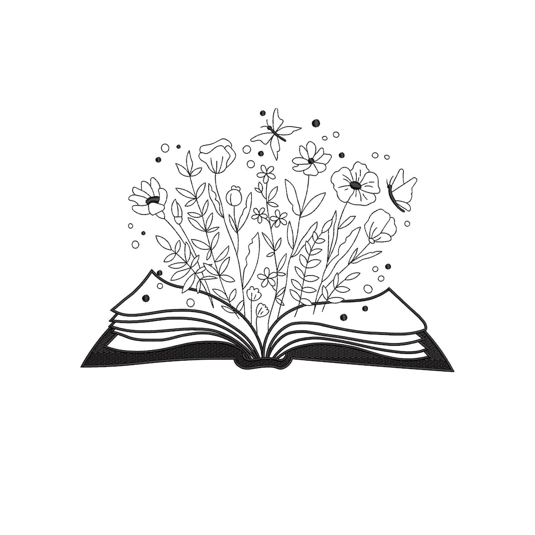 Floral Open Book Machine Embroidery Design - 8 Sizes (digital Download ...