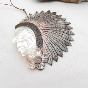 New Arrival Hand Carved Shell Gemstone Indian Head Pendant, 100x90x6mm ...