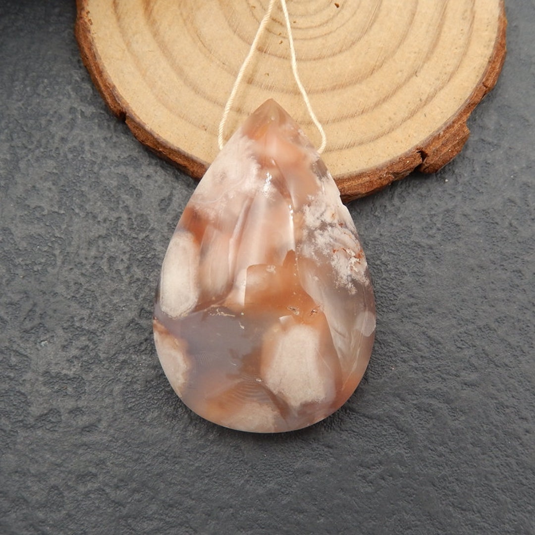 Cherry Blossom Agate Gemstone Water Drop Pendant, Beautiful Pattern ...