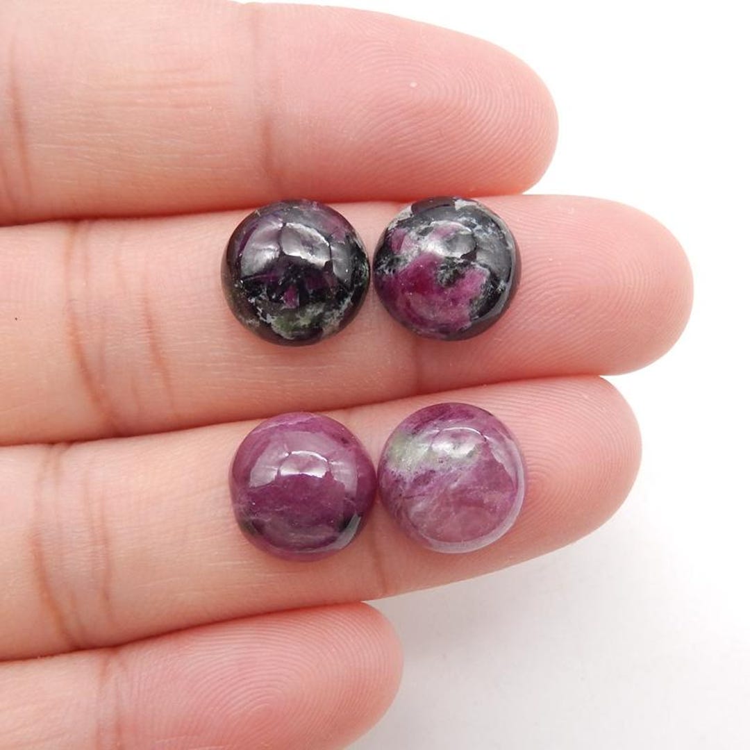 High Quality 4 Pcs Natural Ruby and Zoisite Round Flatback Gemstone ...