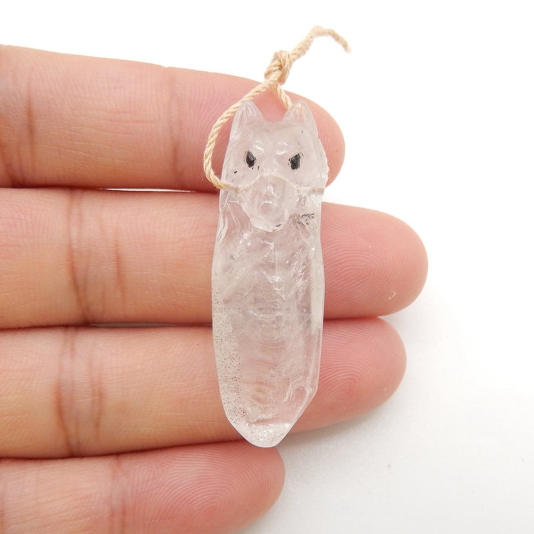 Carved Wolf Head White Quartz Gemstone Pendant Bead, Natural White ...