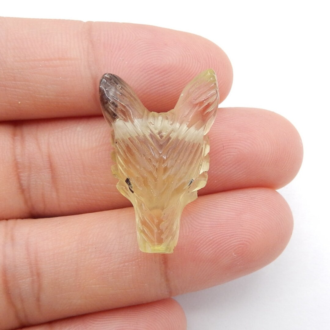 Handmade Carved Natural Citrine Wolf Head Pendant Bead, 26x17x9mm, 4g ...