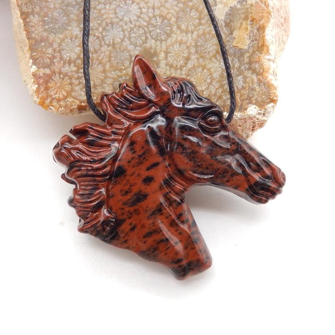 Carved Horse Head Red Obsidian Horse Head Pendant, 38x42x10mm, 23g ...