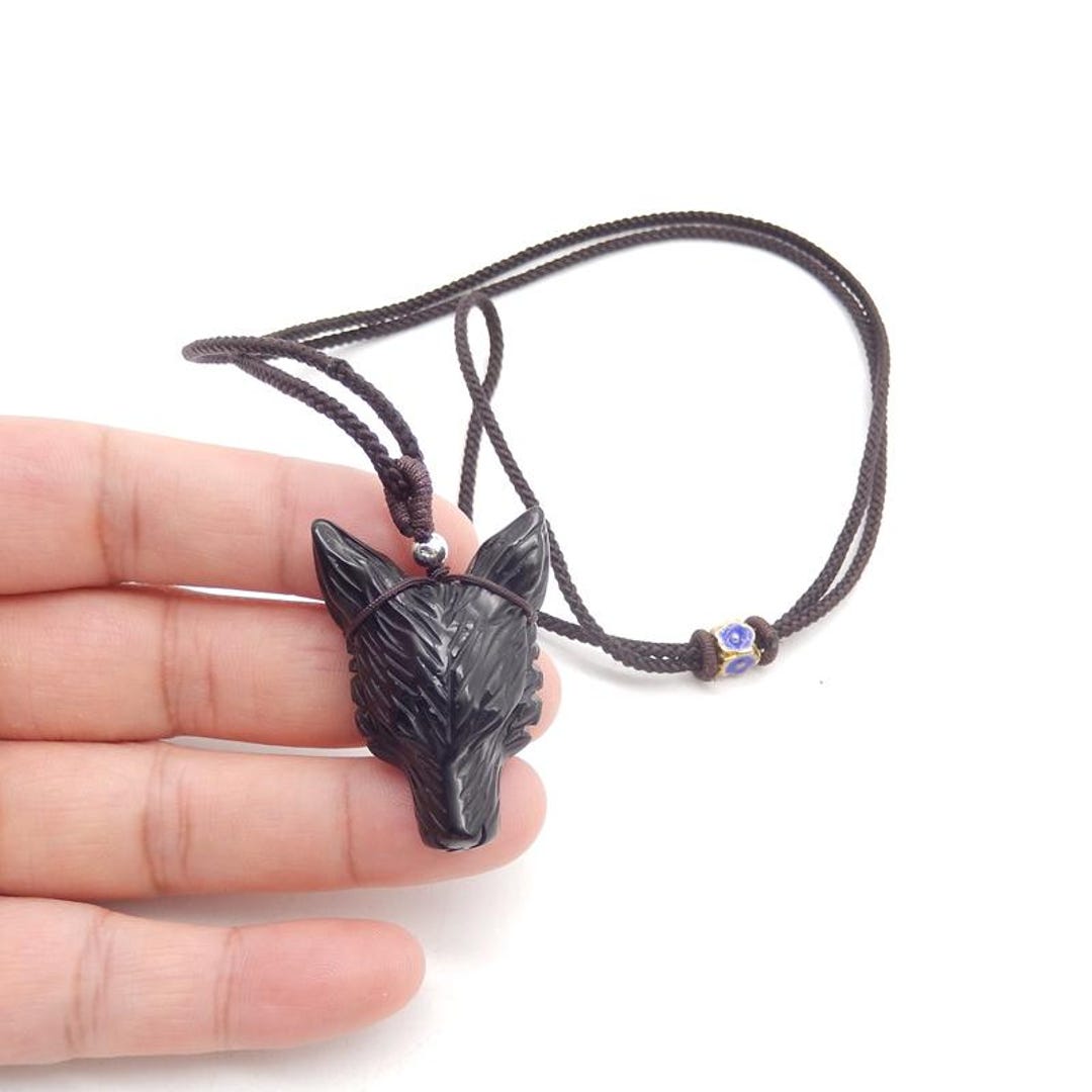 35mm Obsidian Wolf Head, Natural Obsidian Carve Wolf Head Pendant ...