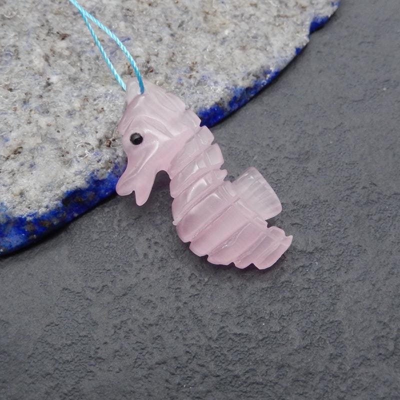 Carved Pink Cymophane Hippocampus Pendant, Sea Horse Pendant, 34x16x6mm ...