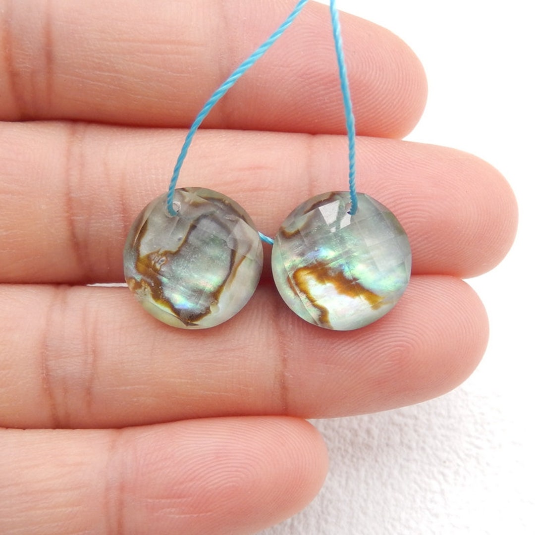 Flash Abalone Shell and White Quartz Intarsia Faceted Round Gemstone ...