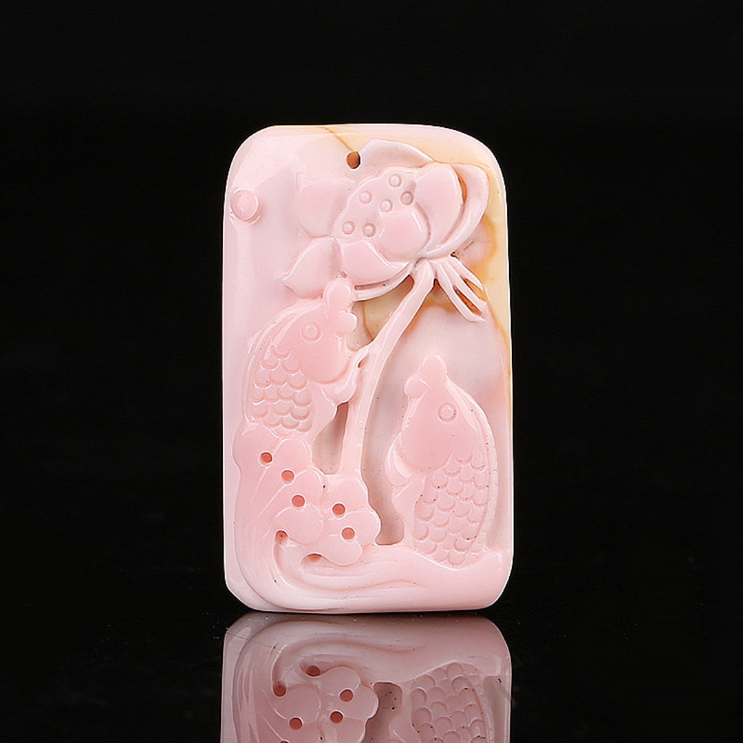New Arrival Pink Conch Shell Carved Flower and Fish Necklace Pendant ...