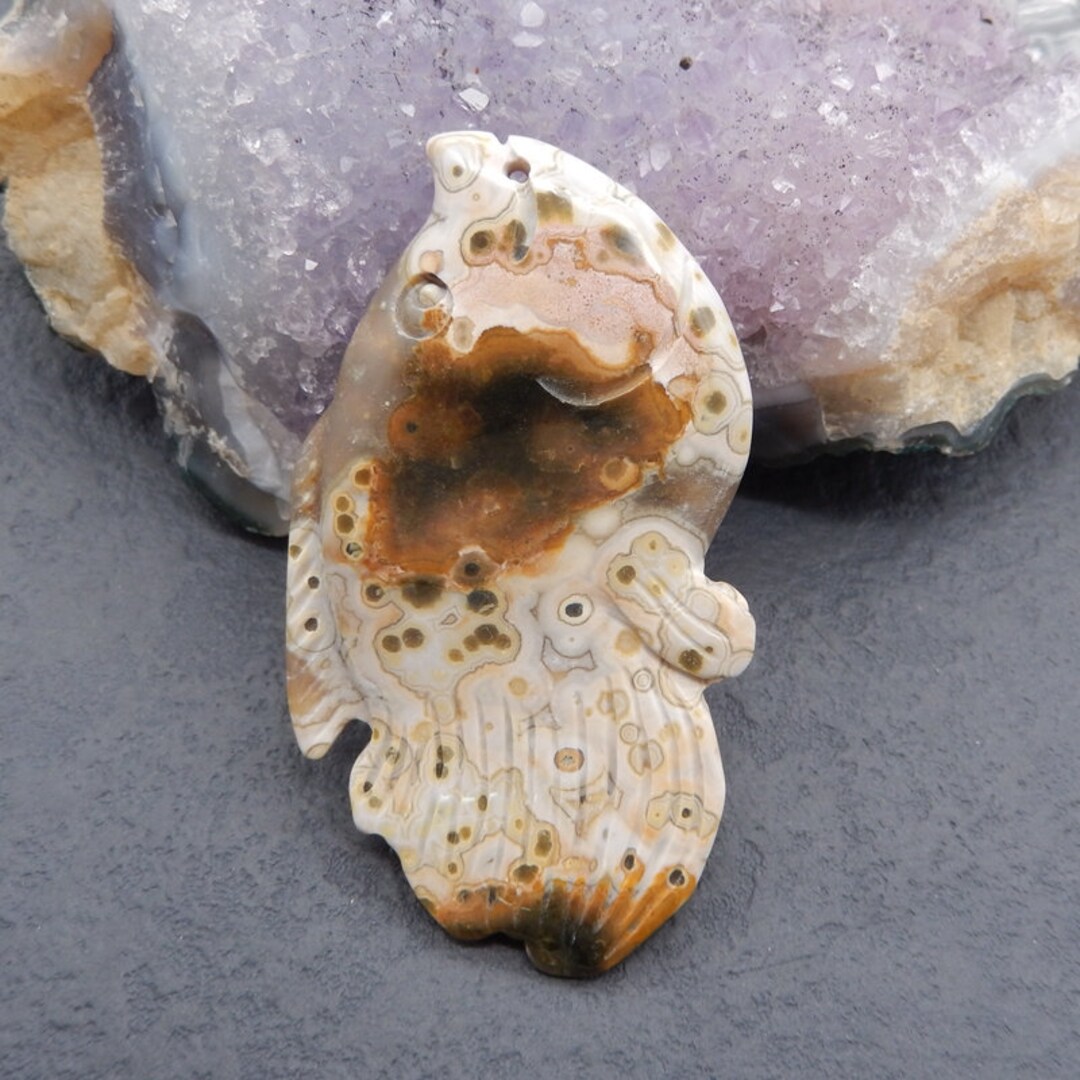 New Design!! Carved Ocean Jasper Fish Pendant, Natural Stone ...