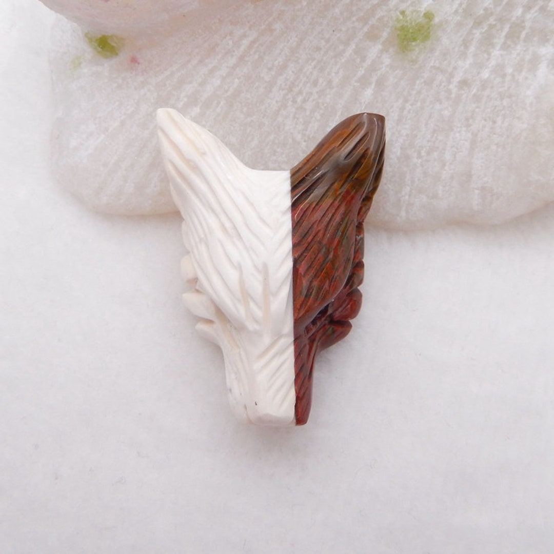 Handmade Carved Howlite and Multi-color Picasso Jasper Intarsia Wolf ...