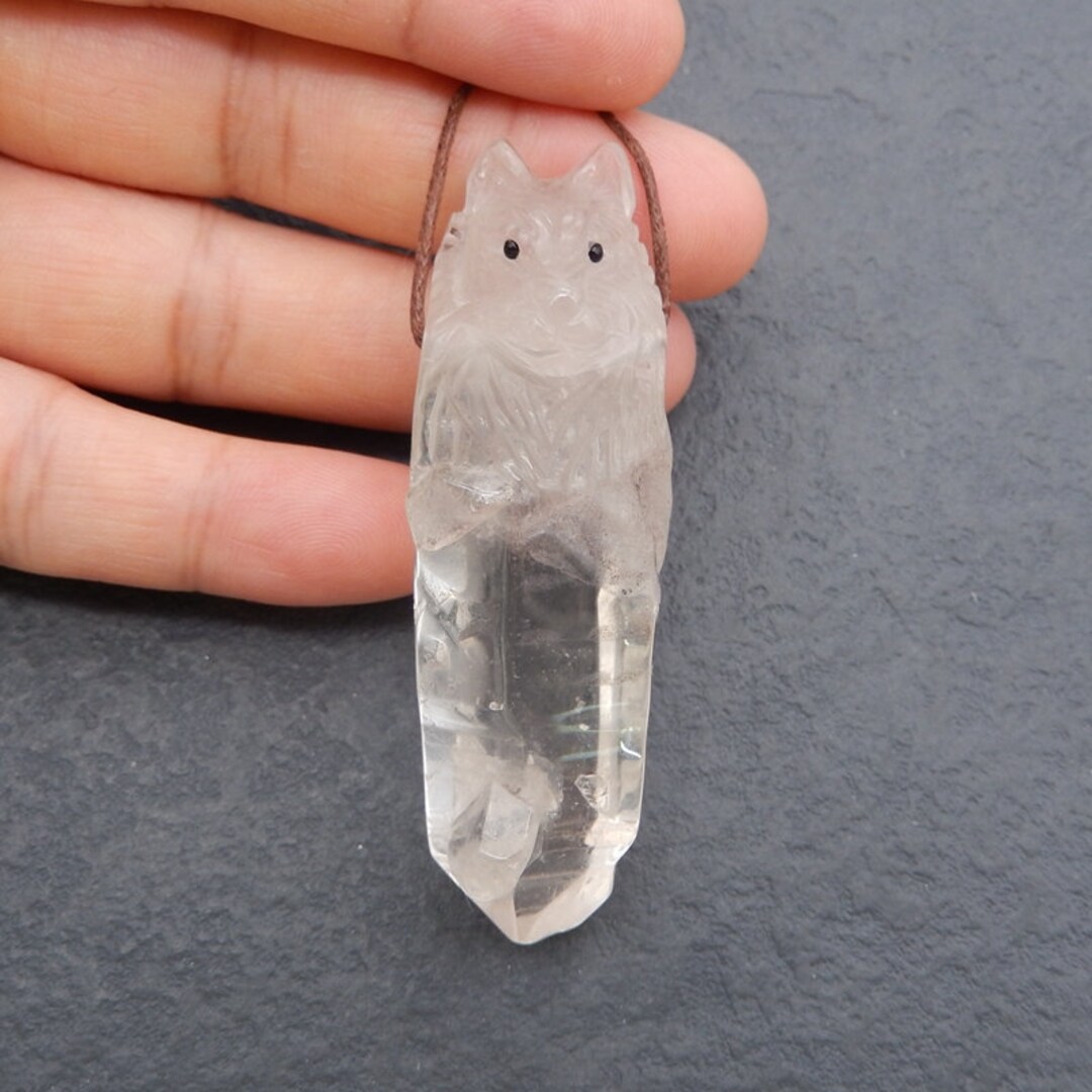 New Carved Wolf Head White Quartz Gemstone Pendant Bead, Natural White ...