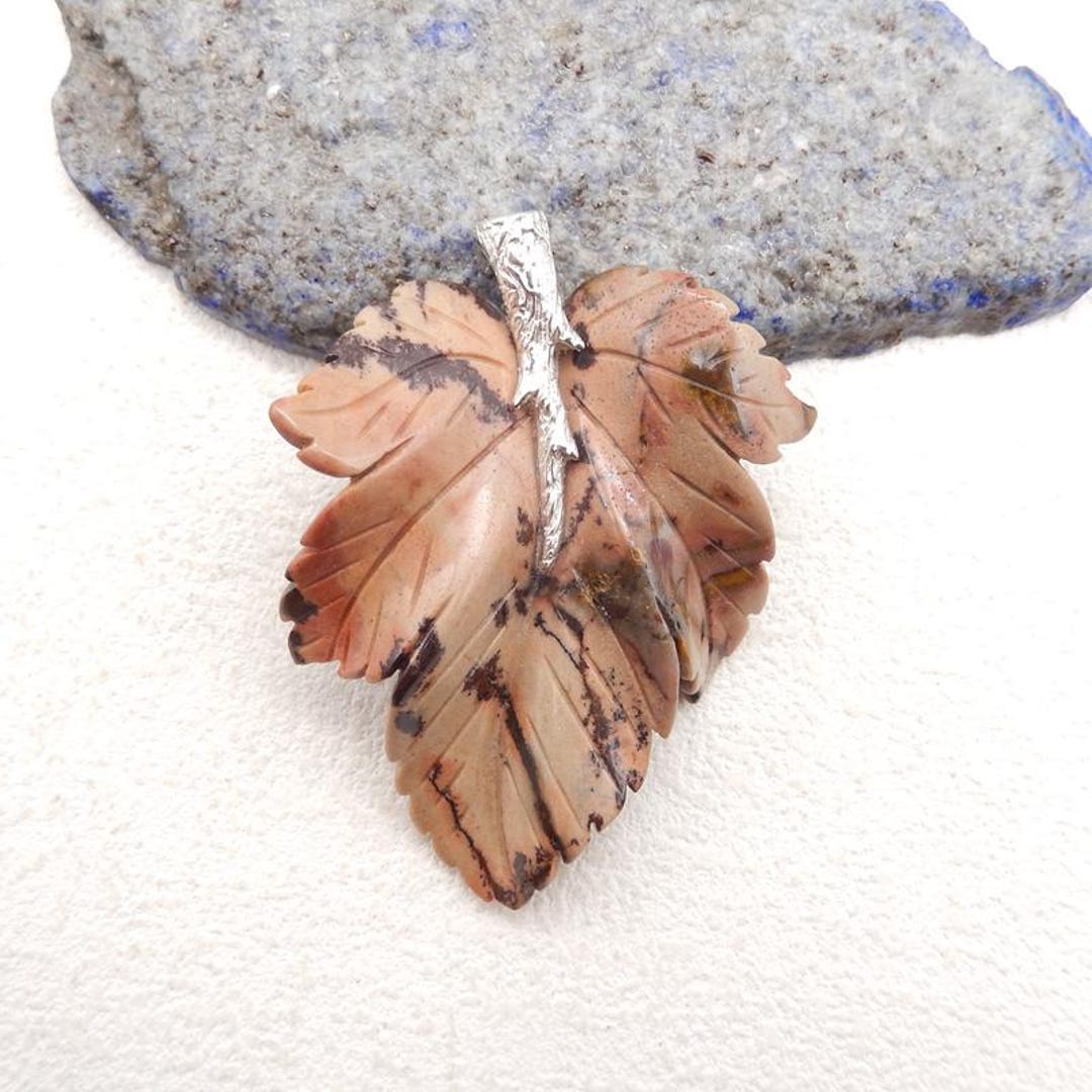 New Natural Chohua Jasper Handcarved Leaf Pendant, 925 Sterling Silver ...
