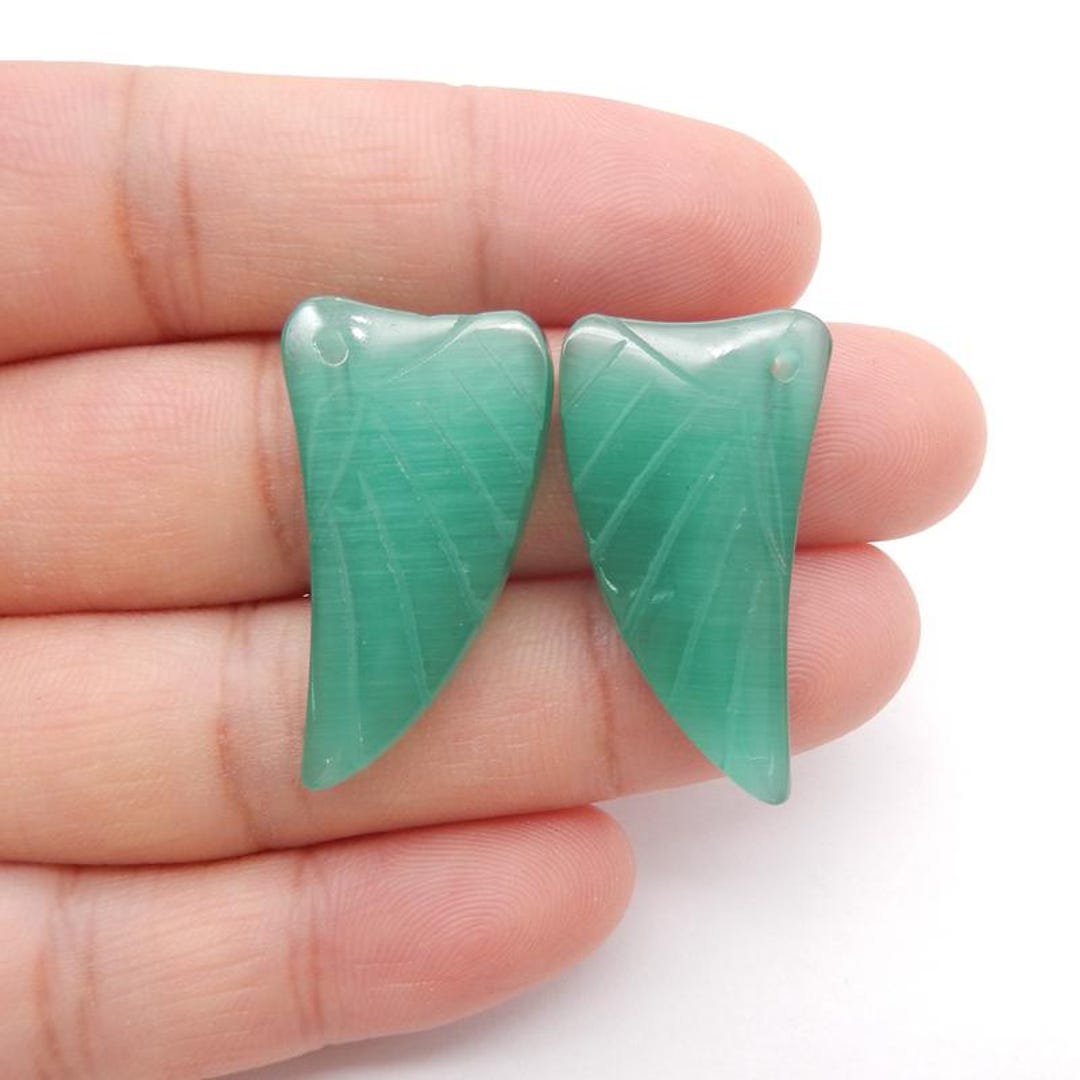 New Green Cymophane Carved Wing Shape Drilled Gemstone Earrings ...