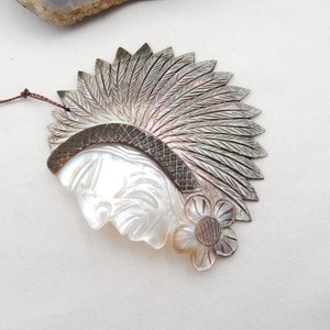 New Arrival Hand Carved Shell Gemstone Indian Head Pendant, 100x90x6mm ...