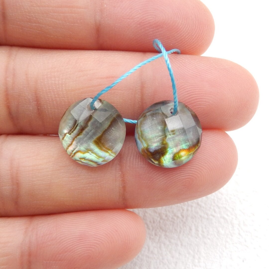 Flash Abalone Shell and White Quartz Intarsia Faceted Round Gemstone ...