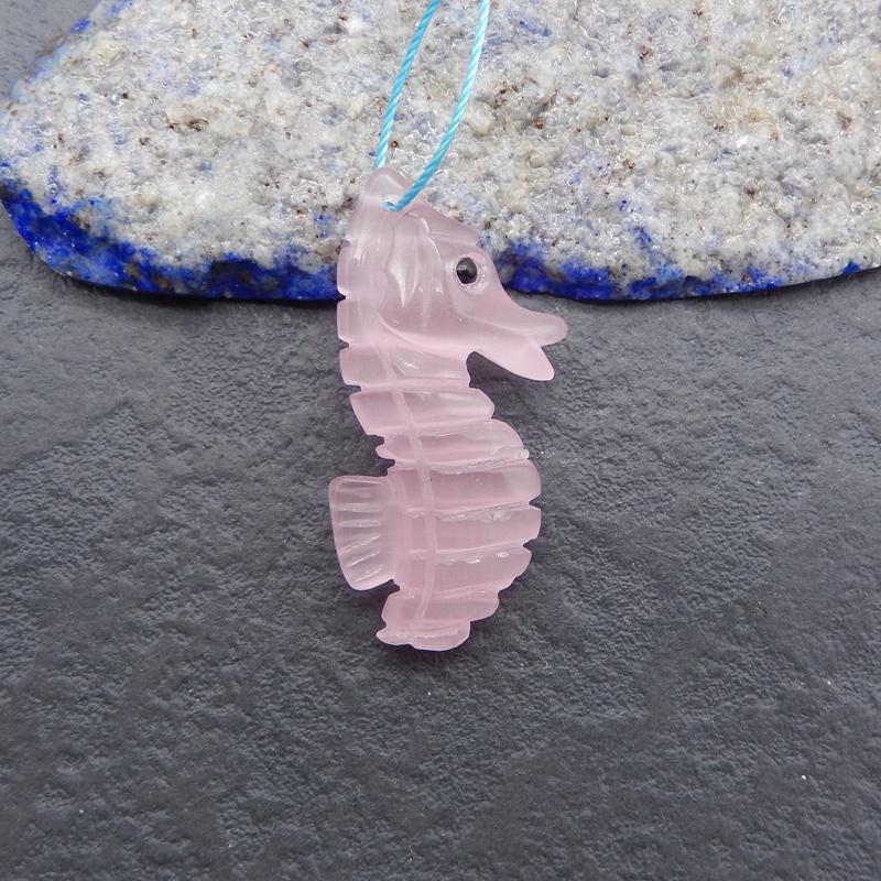 Carved Pink Cymophane Hippocampus Pendant, Sea Horse Pendant, 34x16x6mm ...