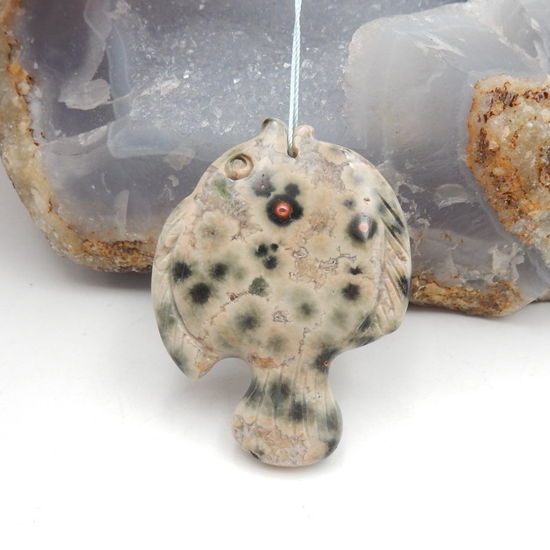 New Design!! Carved Ocean Jasper Fish Pendant,natural Stone,gift for ...