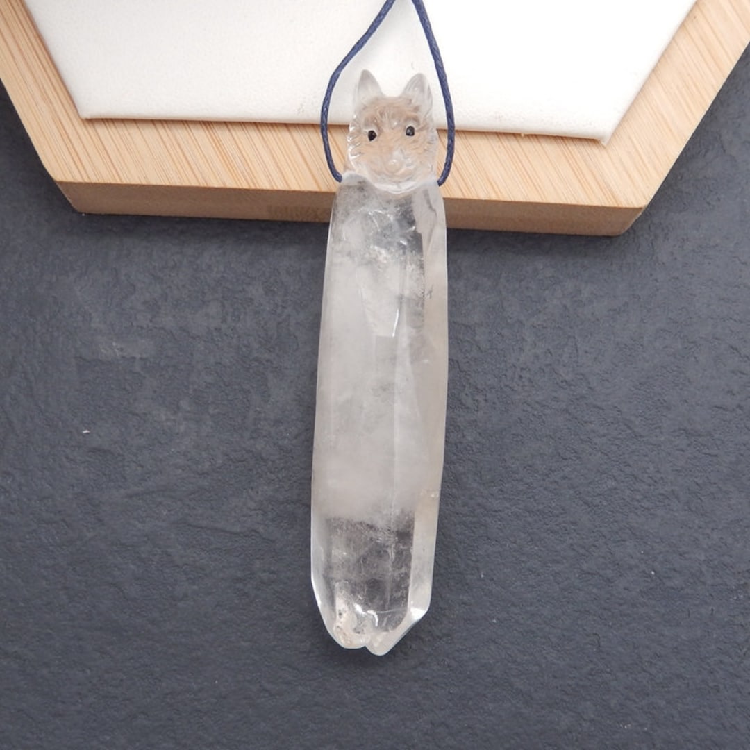 New Carved Wolf Head White Quartz Gemstone Pendant Bead, Natural White ...