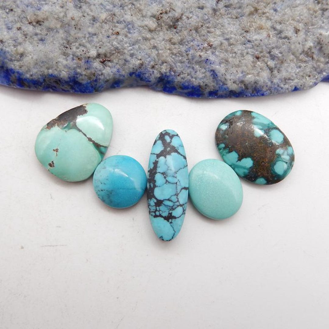 5 PCS Natural Turquoise Flatback Gemstone Cabochons, 21x8x5mm, 10x4mm ...