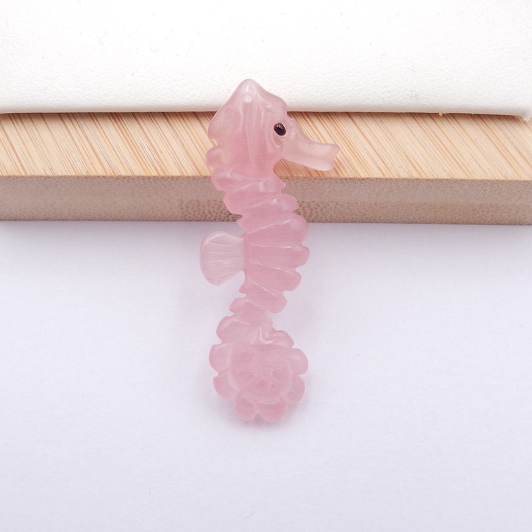 Carved Pink Cymophane Hippocampus Pendant, Sea Horse Pendant, 46x18x6mm ...