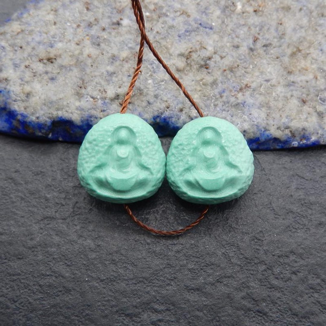 New 1 Pair Carved Turquoise Center Drilled Gemstone Earring Beads ...