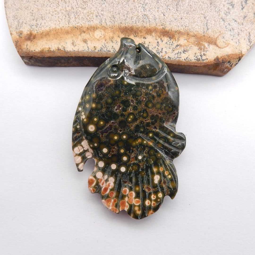 New Design!! Carved Ocean Jasper Fish Pendant,natural Stone,gift for ...