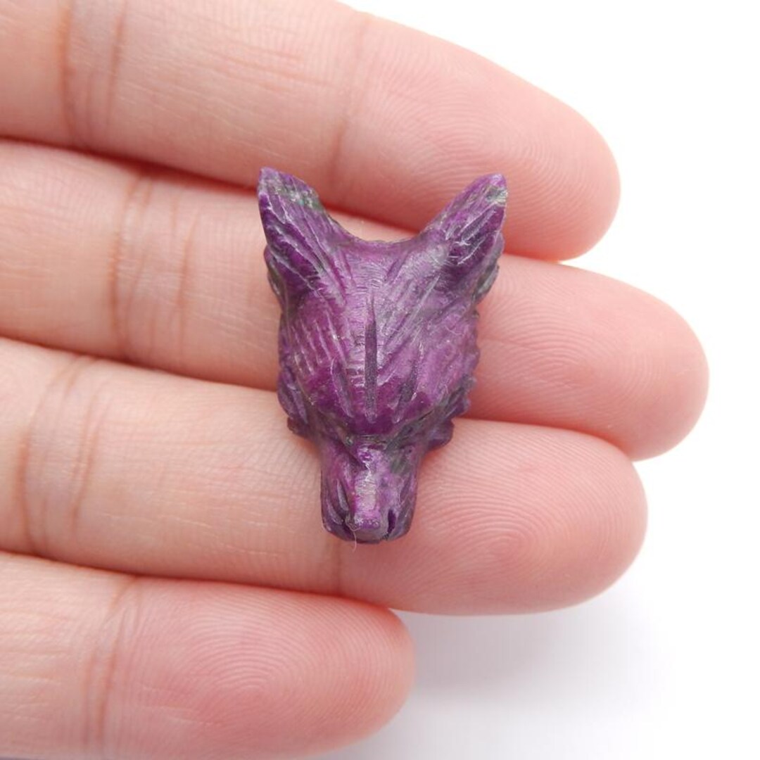 Hand Carved Natural African Purple Stone Gemstone Wolf Head Pendant ...