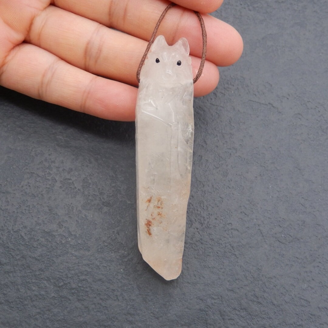 New Carved Wolf Head White Quartz Gemstone Pendant Bead, Natural White ...
