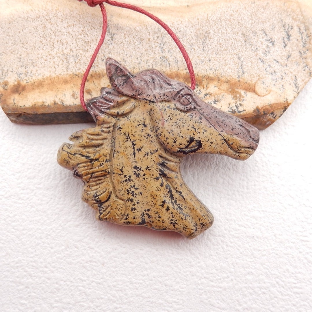 Carved Natural Chohua Jasper Gemstone Horse Head Pendant Bead ...