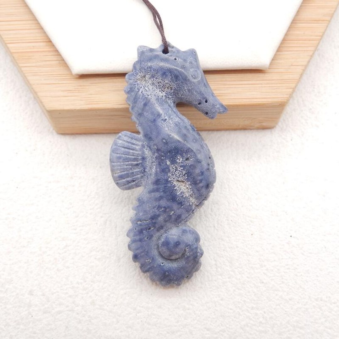 New!! Natural Blue Coral Fossil Sea Horse Gemstone Pendant Bead ...