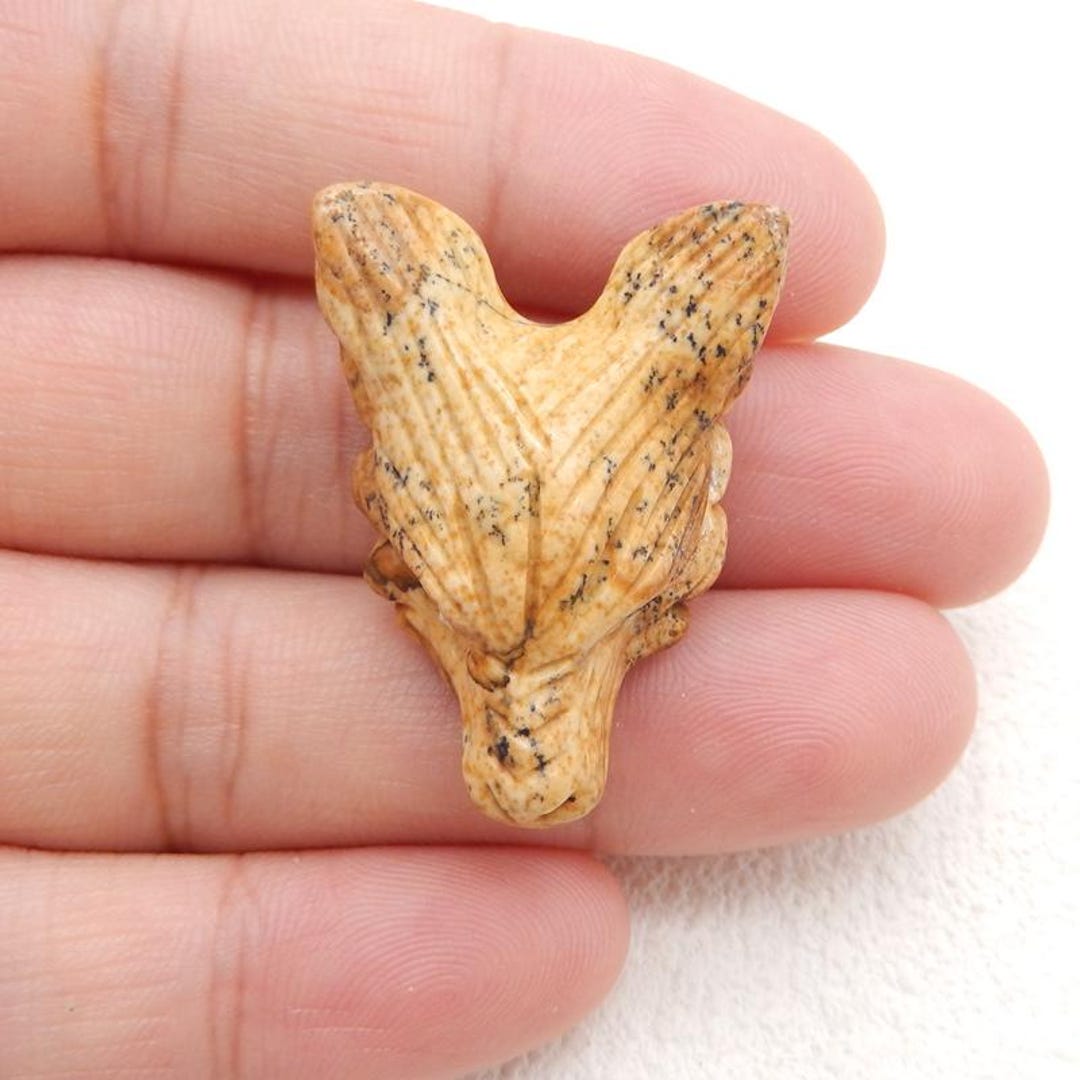 Handmade Picture Jasper Carved Wolf Head Pendant Bead, 30x23x12mm, 7.6g ...