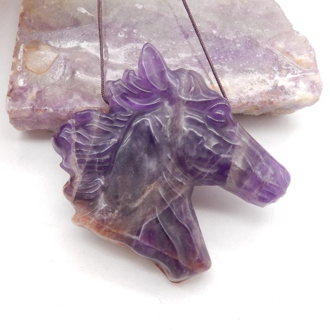 Carved Horse Head Amethyst Horse Head Pendant, 38x43x10mm, 25.2g-c2791 ...