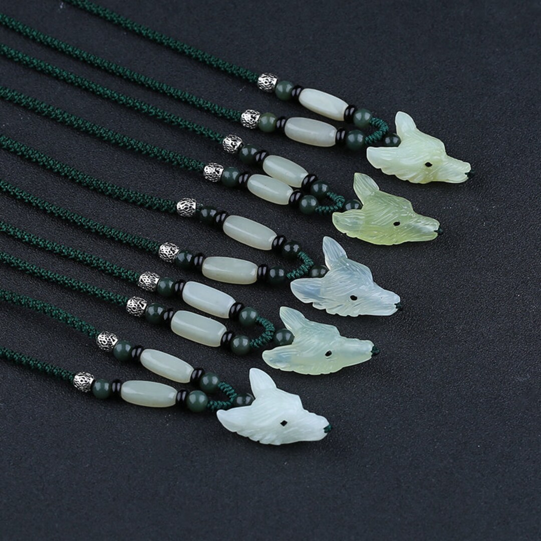 New!! 1 Pcs Nephrite Jade Wolf Adjustable 24 Inch Pendant Necklace ...