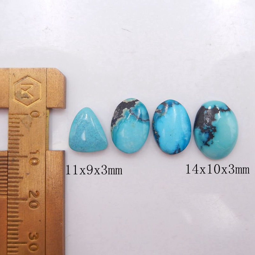 AAA Blue 4 PCS Natural Turquoise Flatback Gemstone Cabochons, 2.8g ...