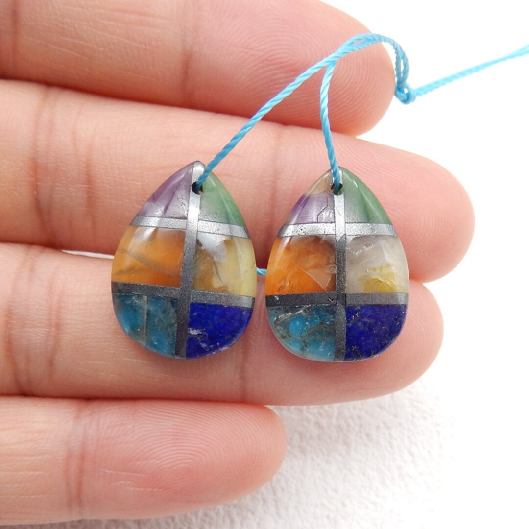 New Design! Natural Gemstone Intarsia Teardrop Earrring Beads,colorful ...