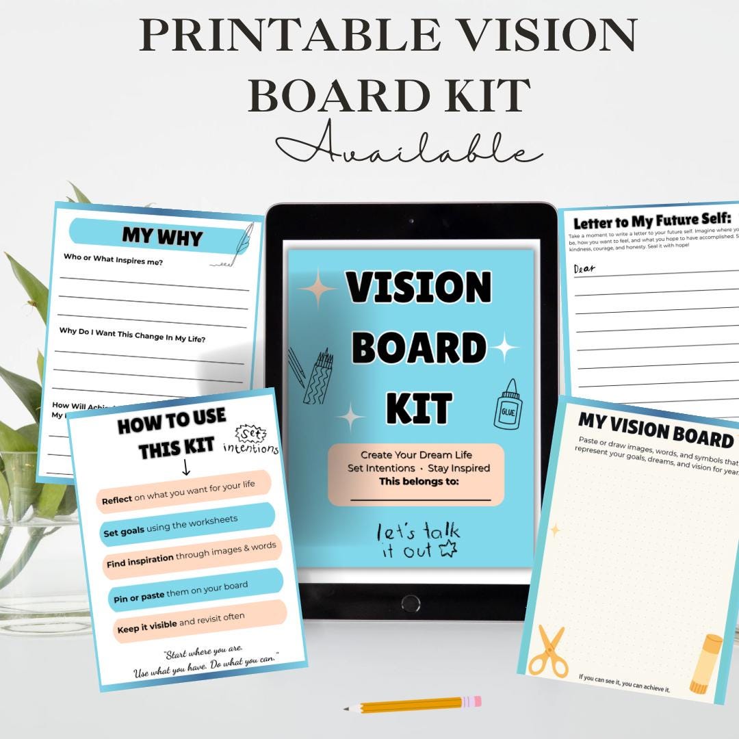 Printable Vision Board Kit – Digital Self-reflection & Goal Setting ...
