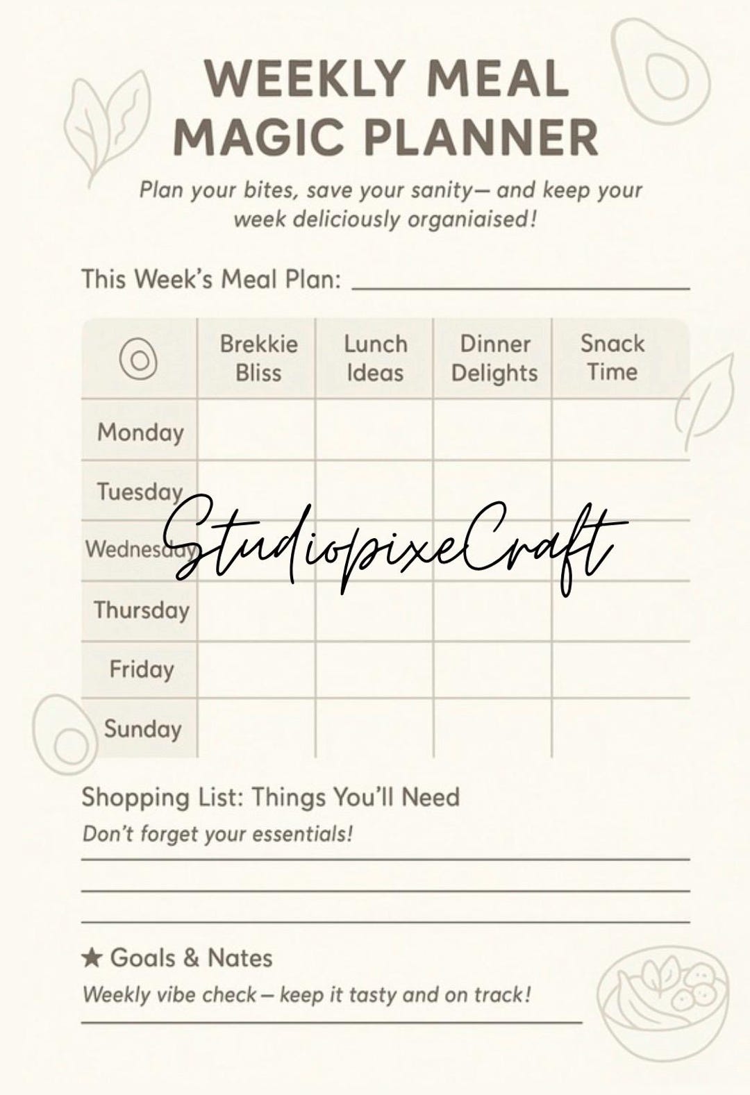 Weekly Meal Magic Planner | Printable Meal Organizer | Meal Prep ...