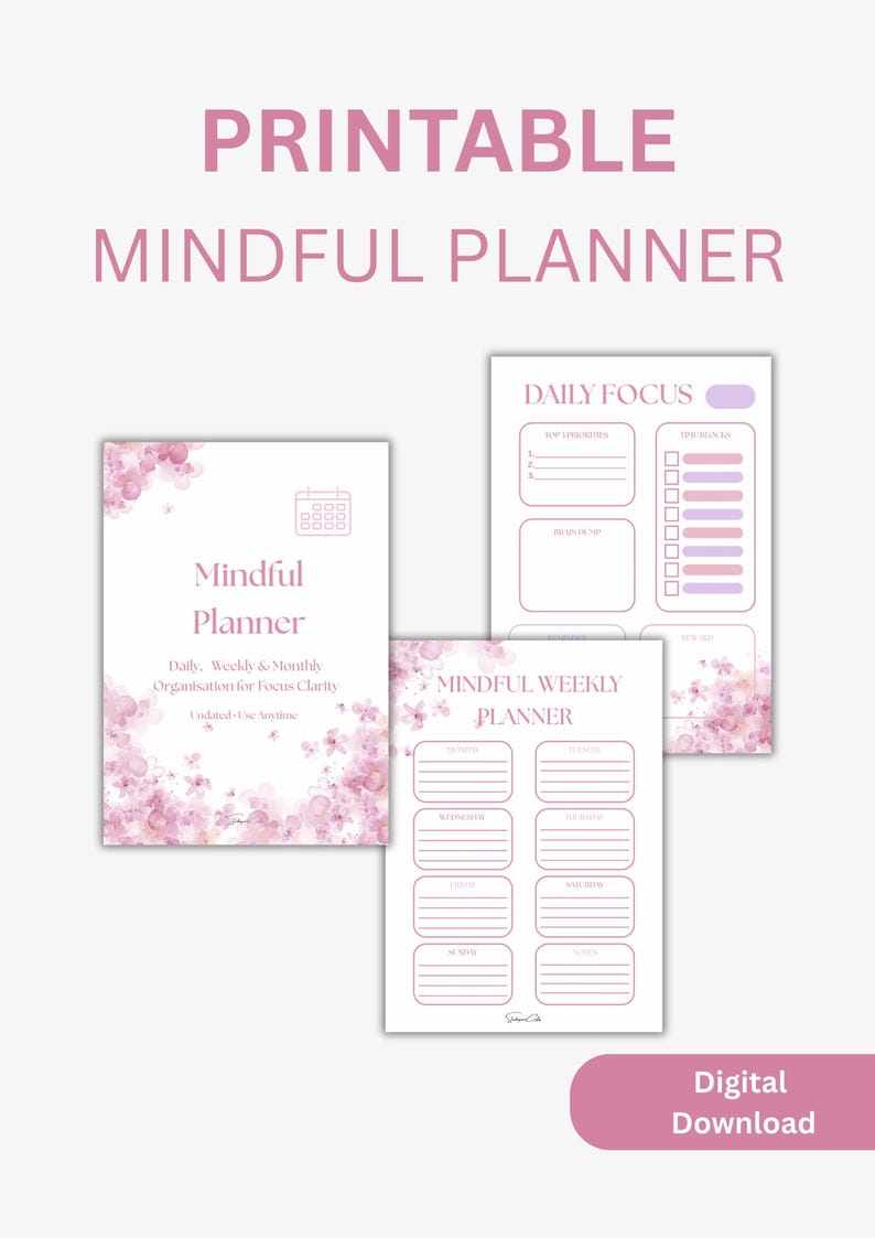 Mindful Planner Printable | Floral Pink & Purple | Daily, Weekly and ...