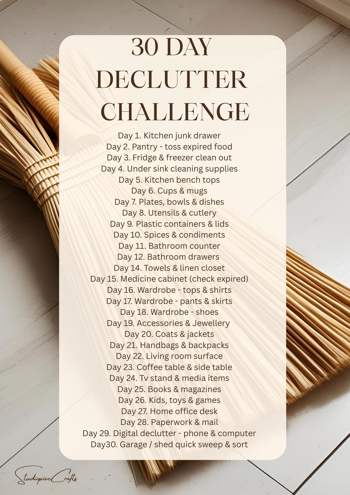 30-day Declutter Challenge Printable | Minimalist Cleaning Checklist ...