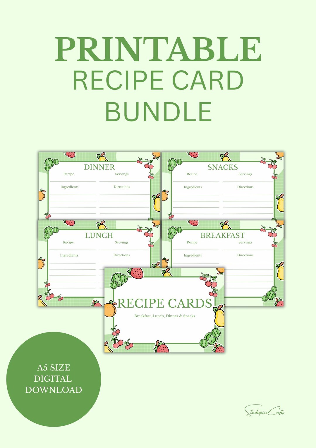 Printable Recipe Cards Bundle | Breakfast, Lunch, Dinner & Snacks ...
