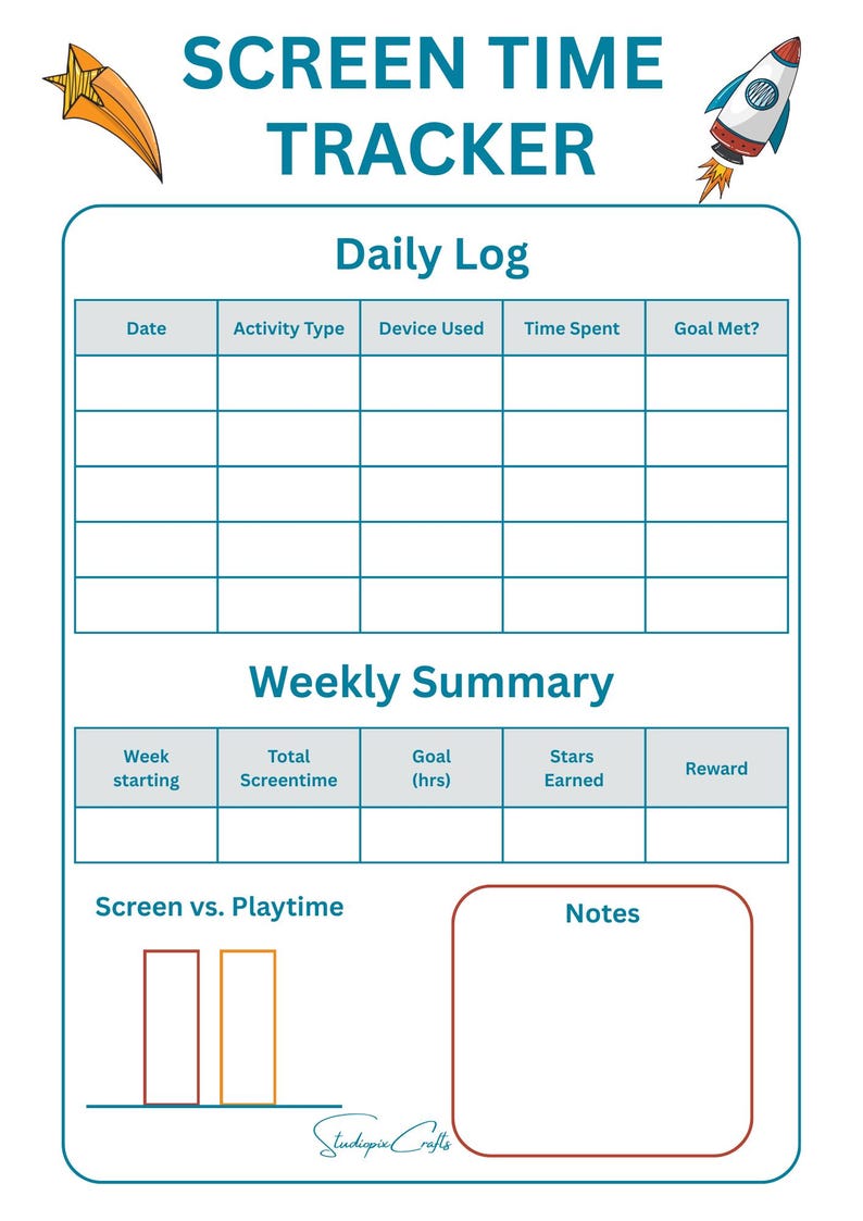Kids Screen Time Tracker: Printable Reward Chart (digital Download) - Etsy