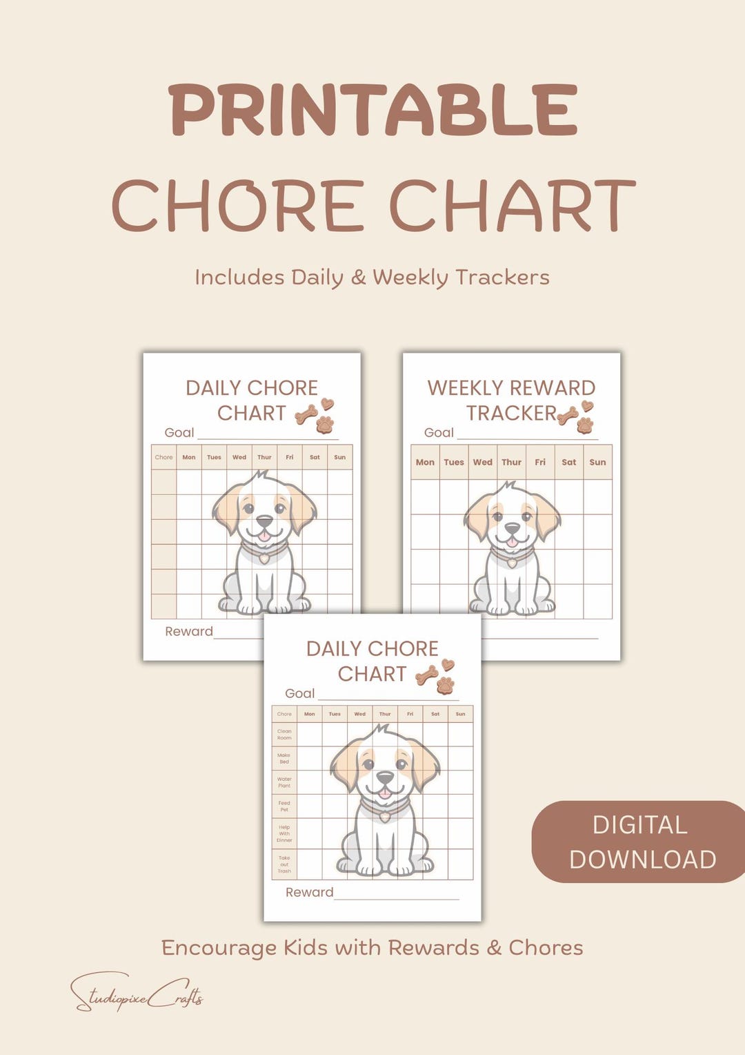 Puppy Chore Chart: Daily & Weekly Kids Reward Tracker (PDF Download) - Etsy