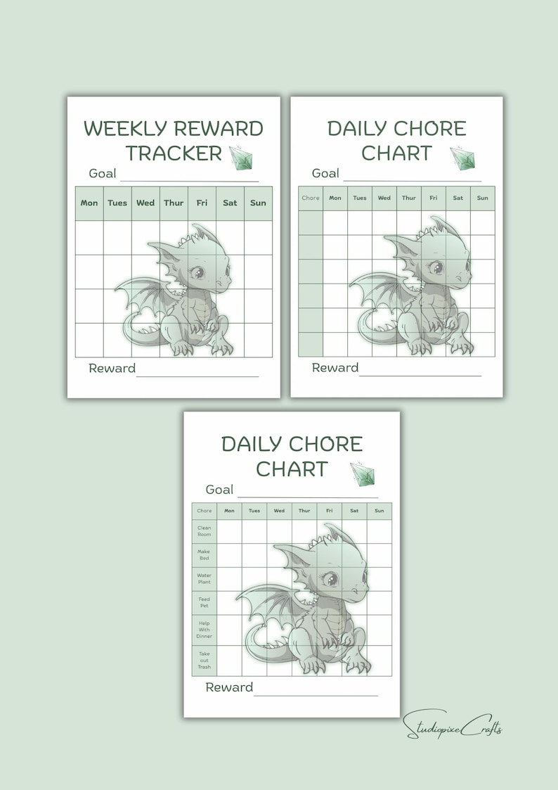 Dragon Printable Chore Chart for Kids | Daily & Weekly Dragon Reward ...