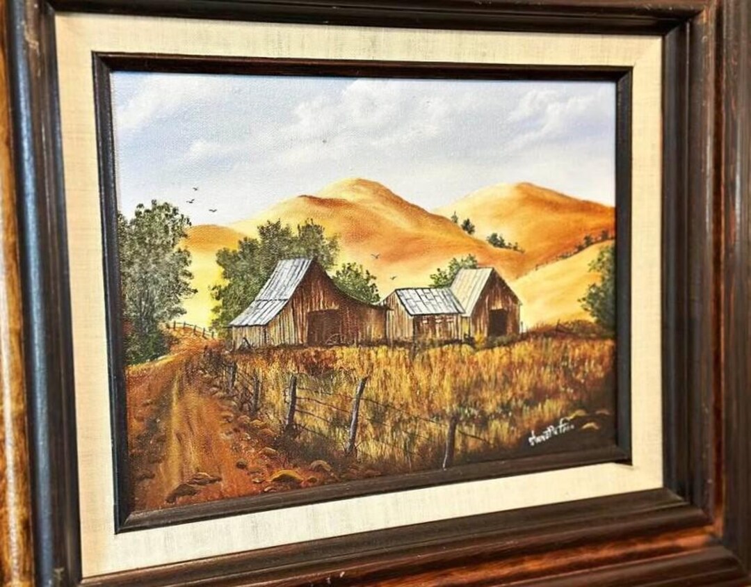 Vintage Rustic Barn Landscape Signed Oil Painting by Annette Fain ...