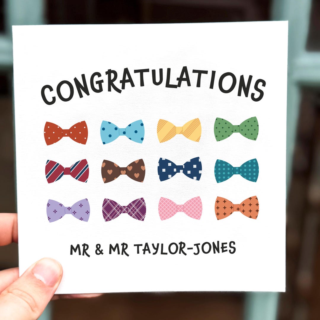 Personalized Mr and Mr Wedding Card: Rainbow Bow Ties, LGBTQ+ ...