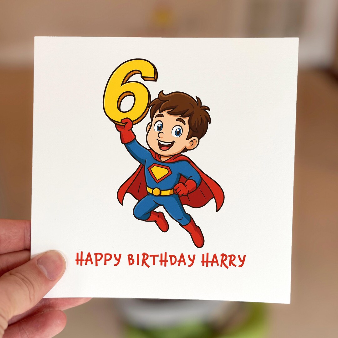 Personalized Superhero 6th Birthday Card for Boy - Etsy