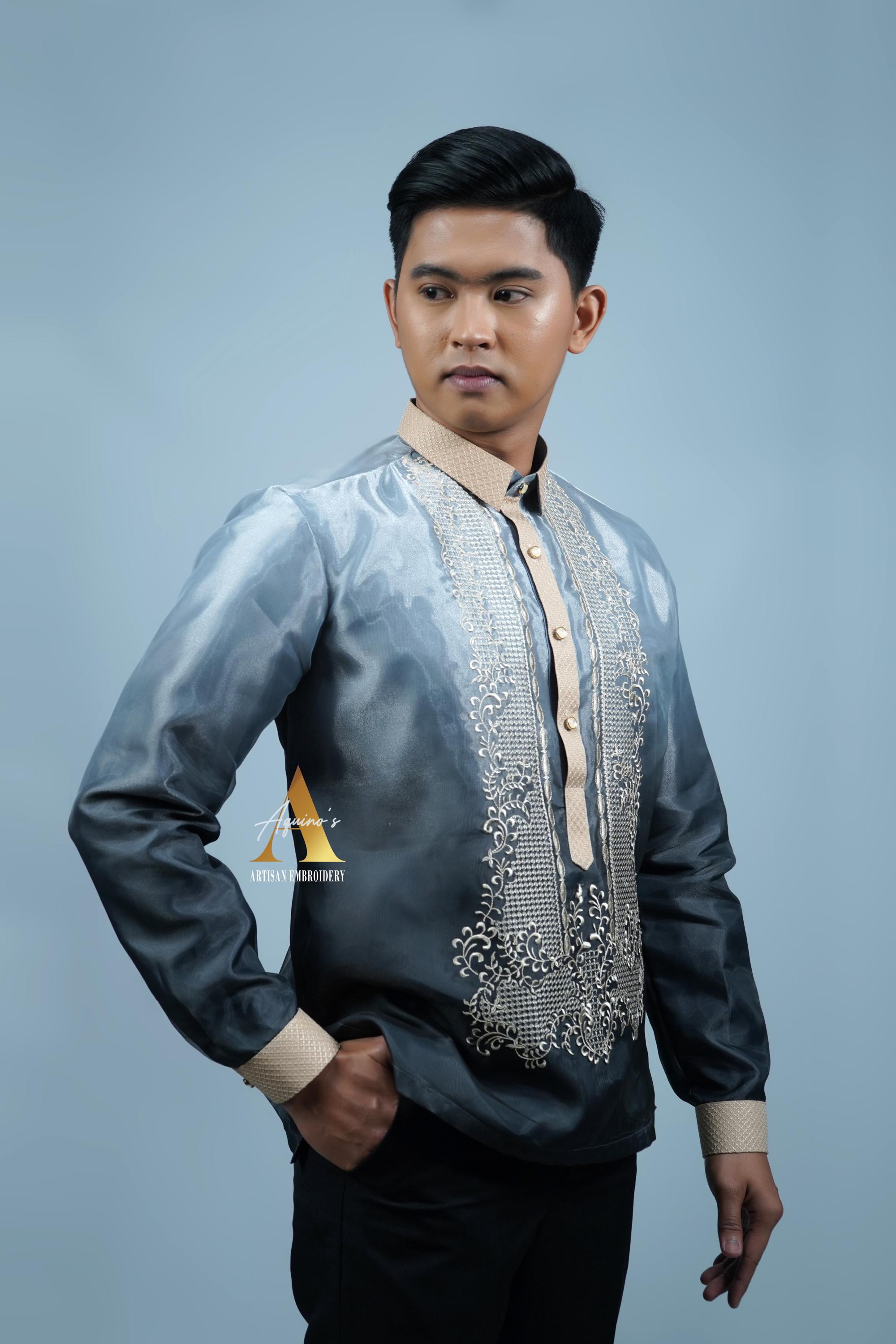 Barong Tagalog for Men | Piña Organza Monochromatic Midnight Blue ...