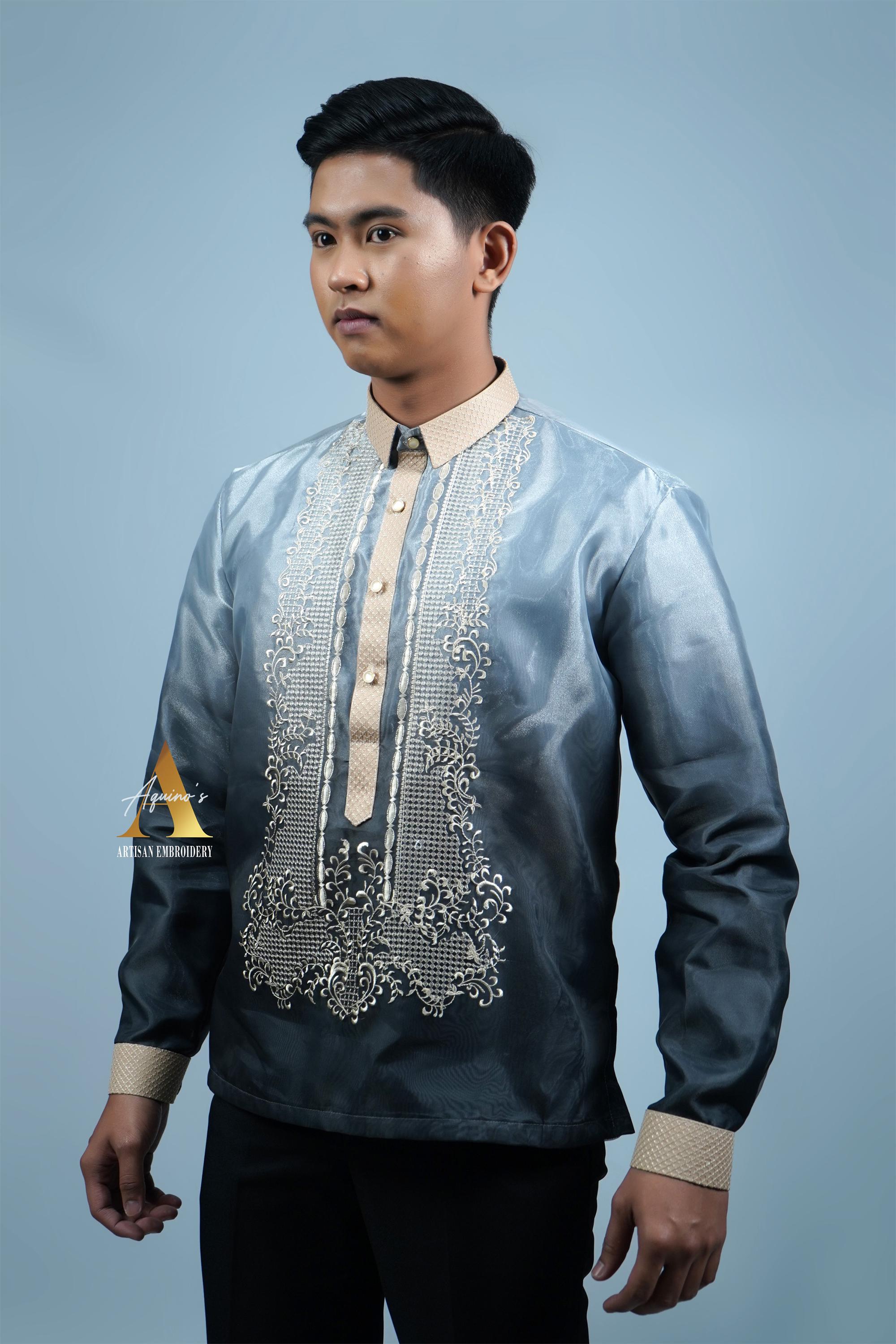 Barong Tagalog for Men | Piña Organza Monochromatic Midnight Blue ...