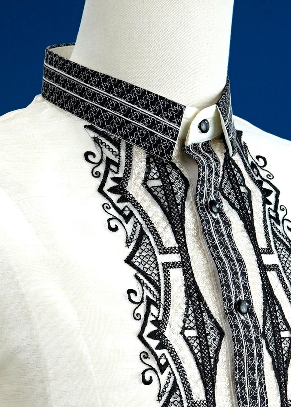 Barong Tagalog for Men | Piña Organza Sports Collar Black Embro ...