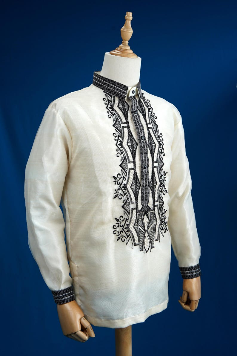 Barong Tagalog for Men | Piña Organza Sports Collar Black Embro ...