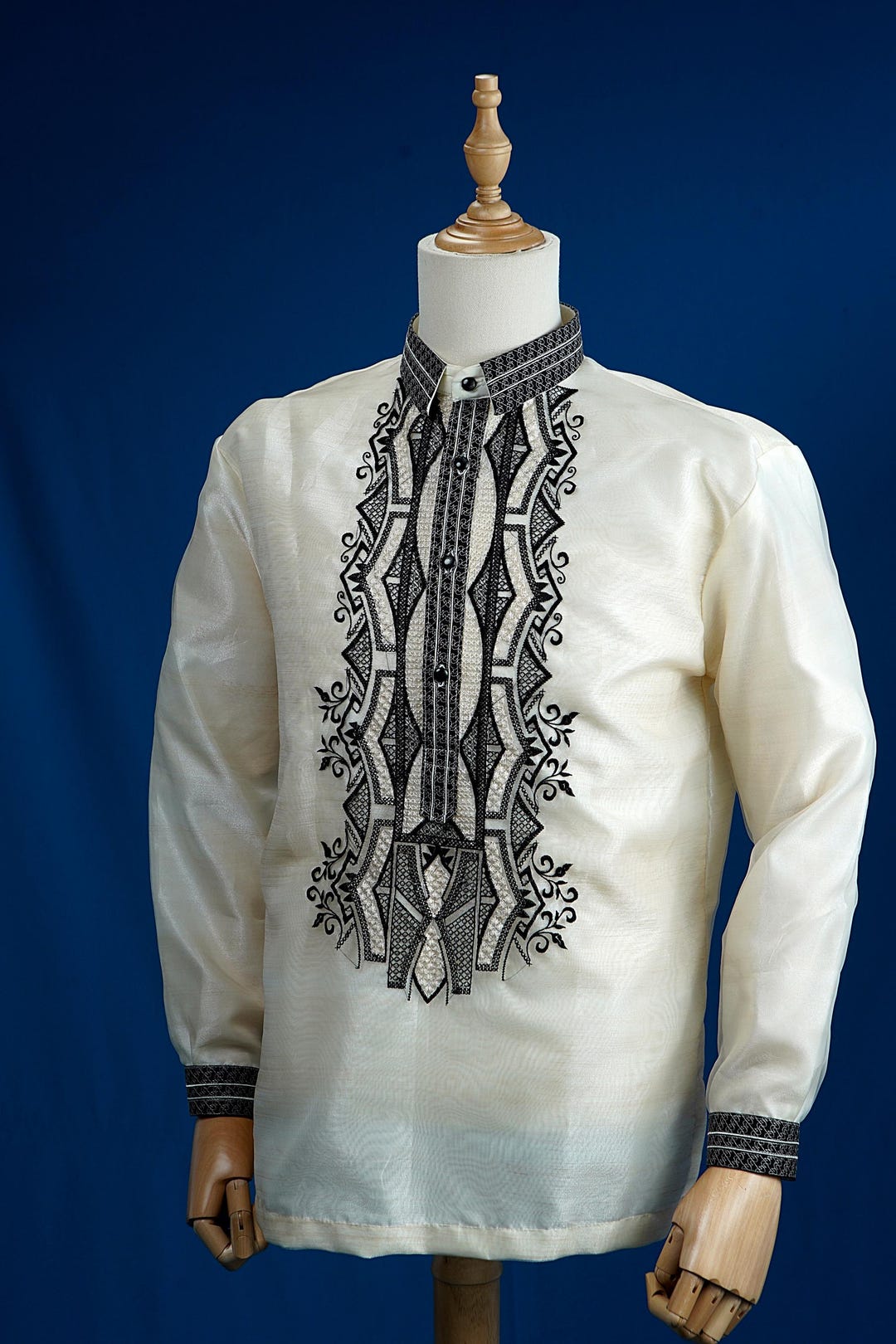 Barong Tagalog for Men | Piña Organza Sports Collar Black Embro ...
